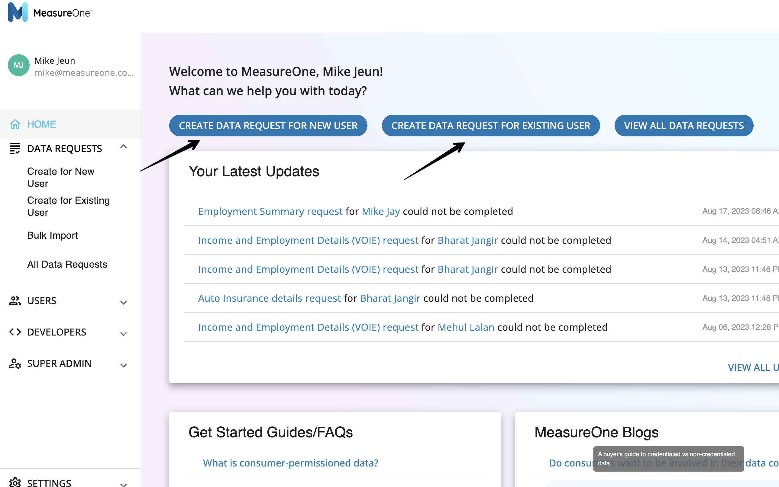 Creating a Data Request – MeasureOne